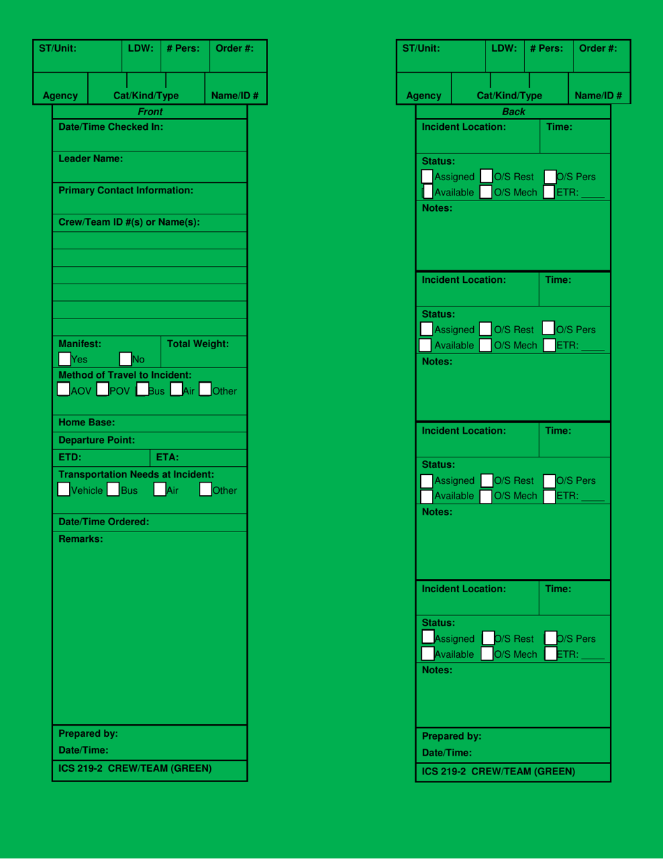 ICS Form 219-2 - Fill Out, Sign Online and Download Fillable PDF ...