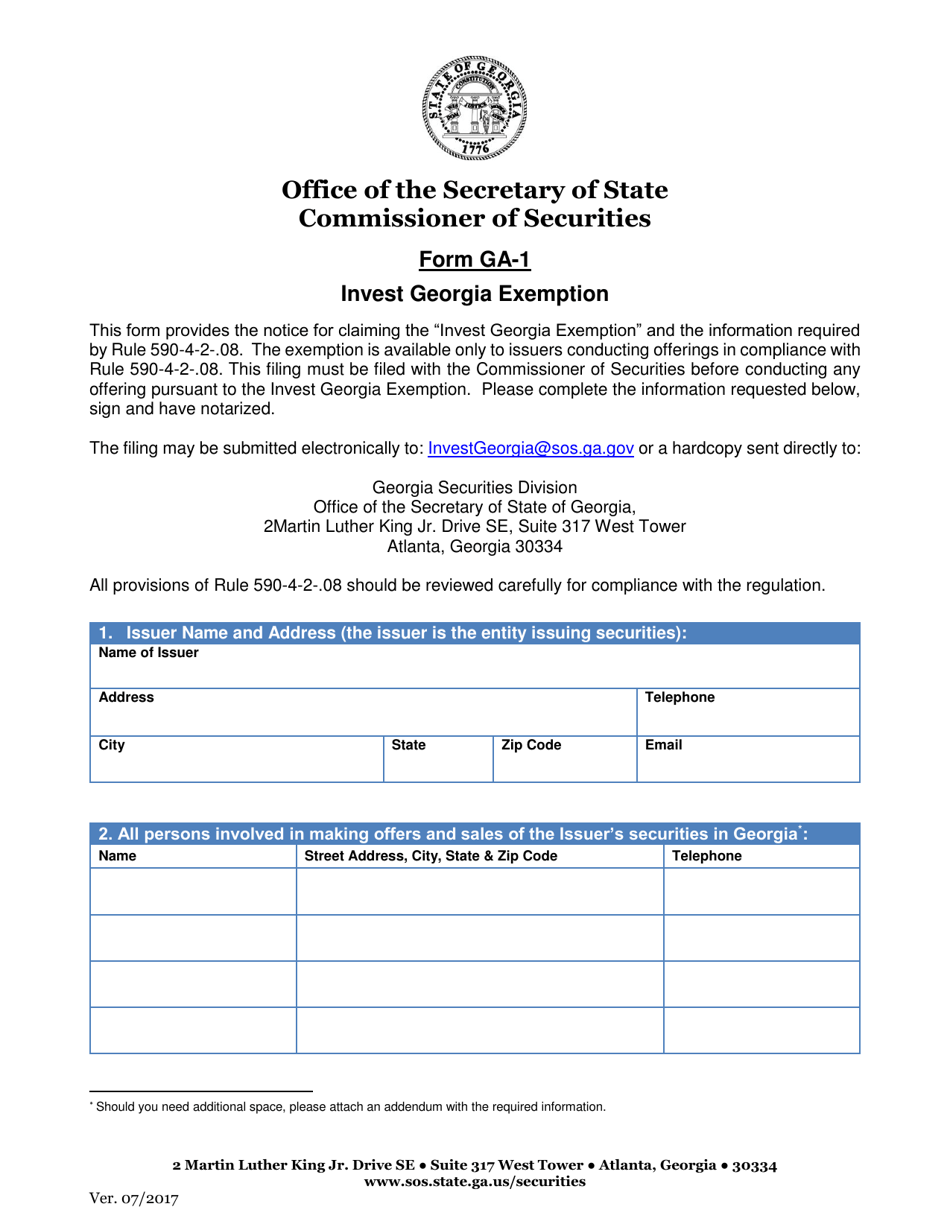 Form GA-1 - Fill Out, Sign Online and Download Printable PDF, Georgia ...