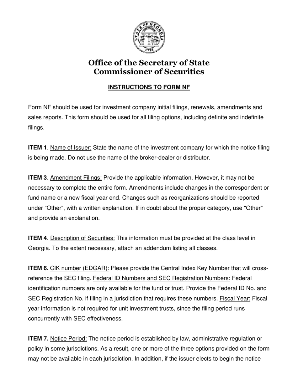 Form NF - Fill Out, Sign Online and Download Printable PDF, Georgia ...