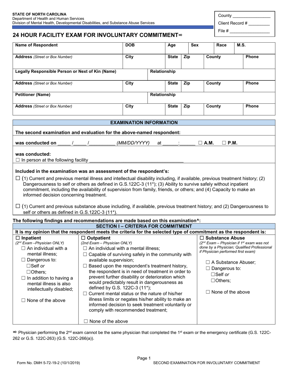 Form DMH5-72-19-2 - Fill Out, Sign Online and Download Fillable PDF ...