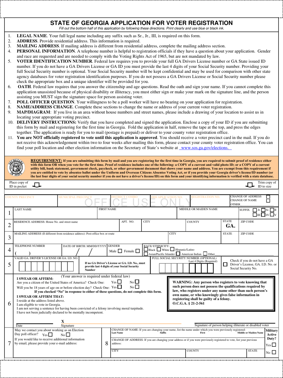 Georgia (United States) State of Georgia Application for Voter ...