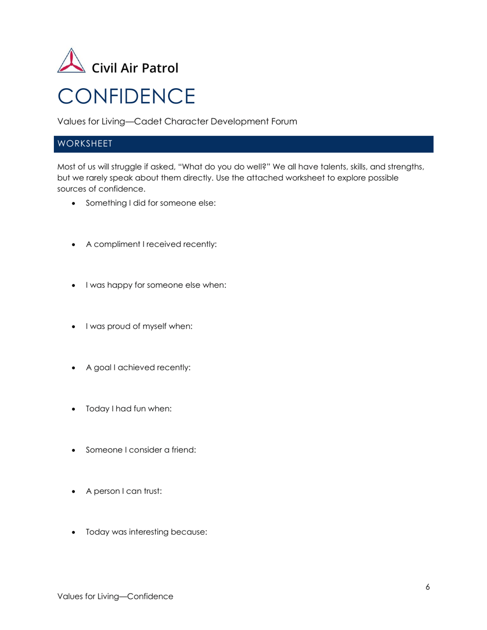 Confidence Worksheet - Fill Out, Sign Online and Download PDF ...