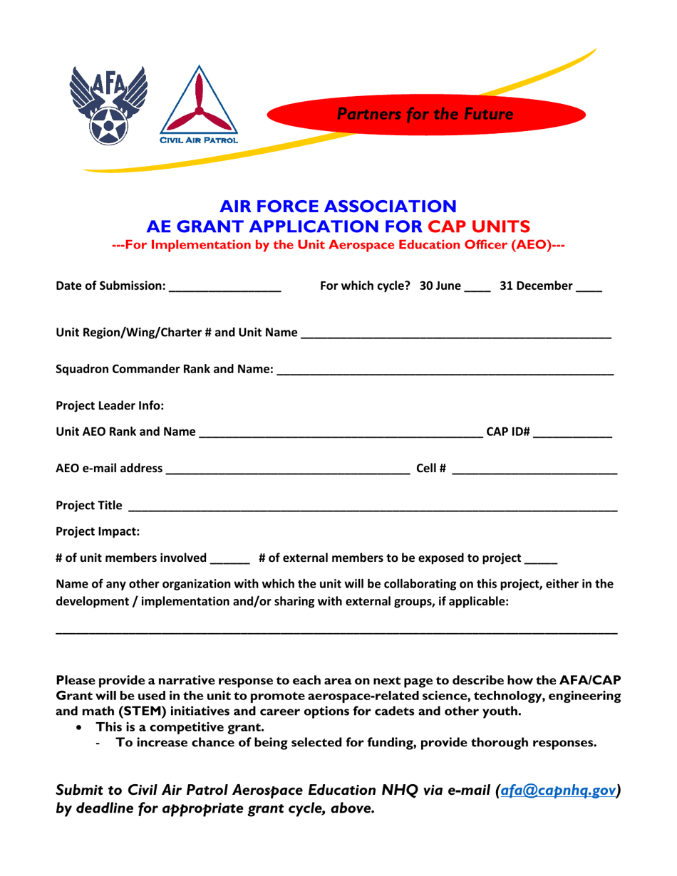 Air Force Association AE Grant Application for CAP Units - Fill Out ...