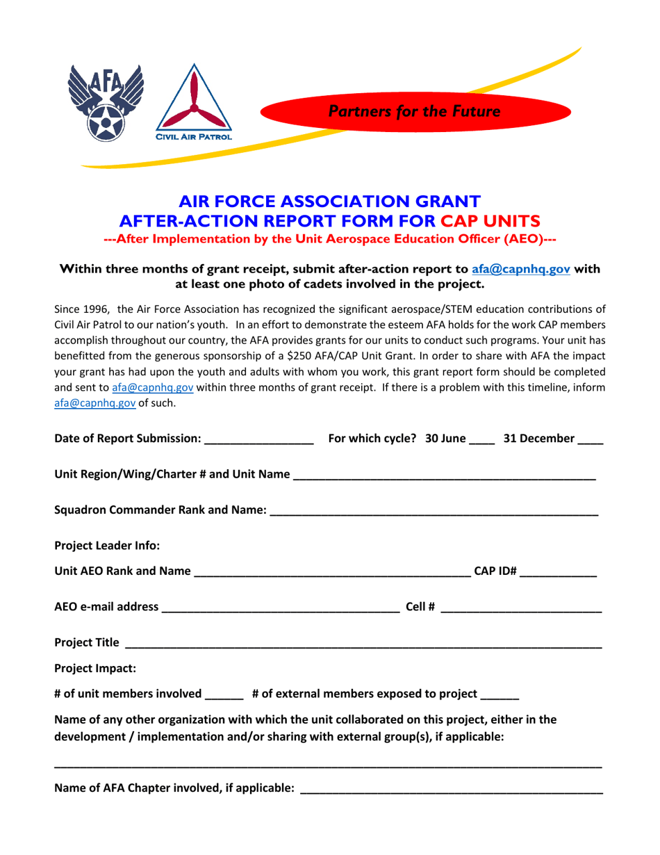 Air Force Association Grant After-Action Report Form for CAP Units ...