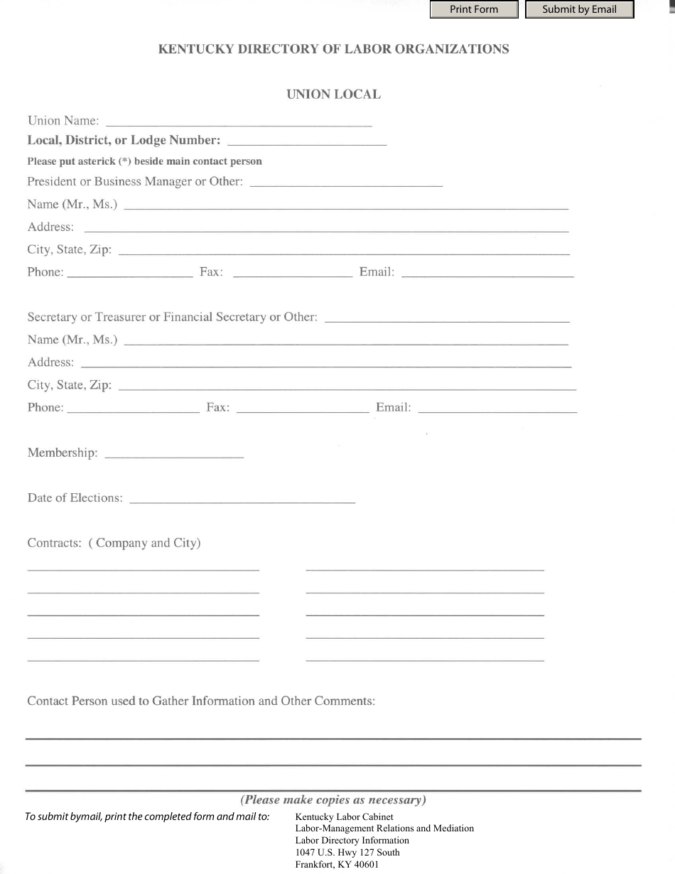 Kentucky Union Local Form - Fill Out, Sign Online and Download PDF ...