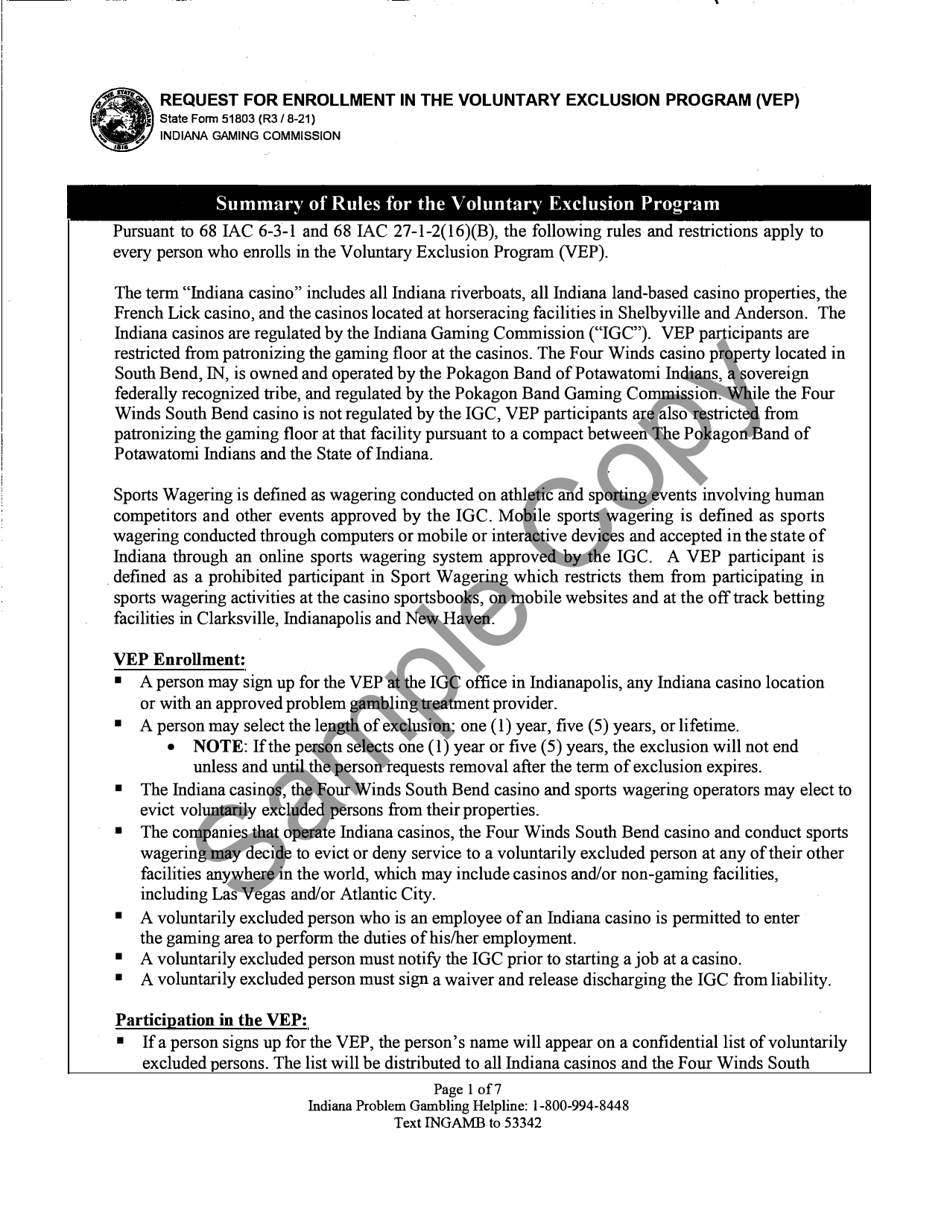 State Form 51803 Download Printable PDF or Fill Online Request for Enrollment in the Voluntary ...