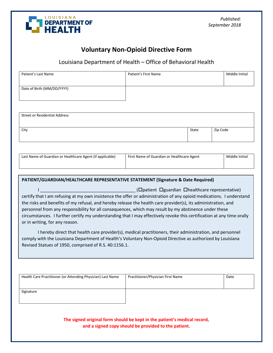 Louisiana Voluntary Non-opioid Directive Form - Fill Out, Sign Online ...