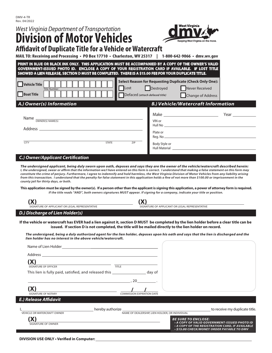 Form DMV-4-TR - Fill Out, Sign Online and Download Fillable PDF, West ...
