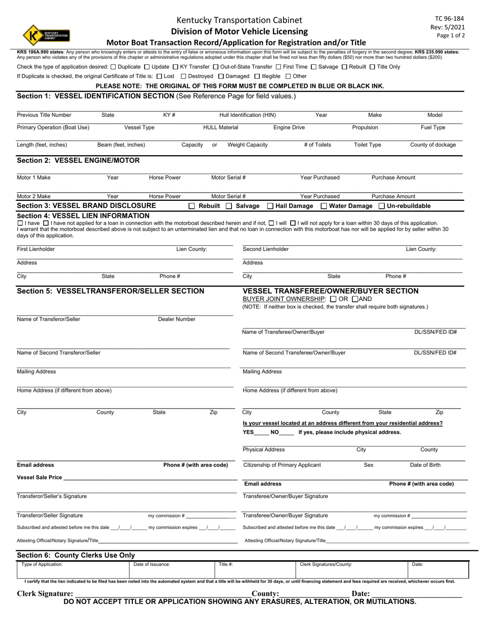 Form TC96-184 - Fill Out, Sign Online and Download Printable PDF ...