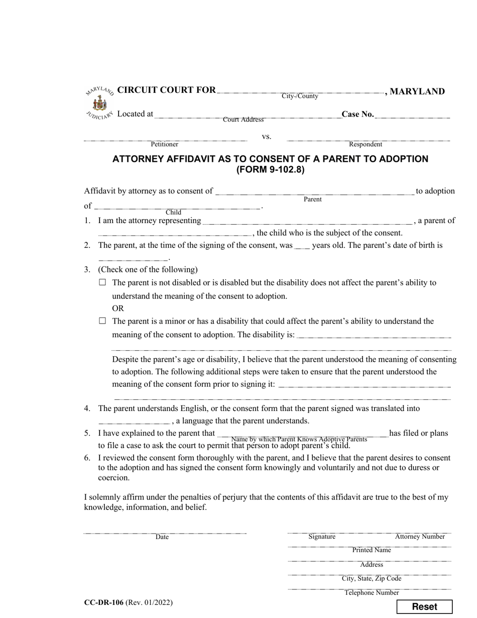 Form CC-DR-106 (9-102.8) - Fill Out, Sign Online and Download Fillable ...