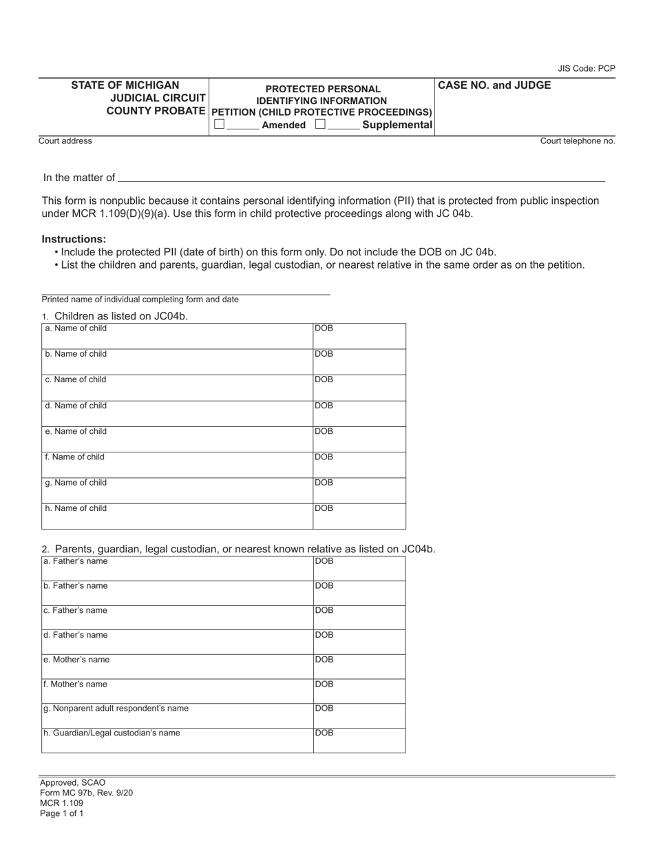 Form MC-97B - Fill Out, Sign Online and Download Fillable PDF, Michigan ...