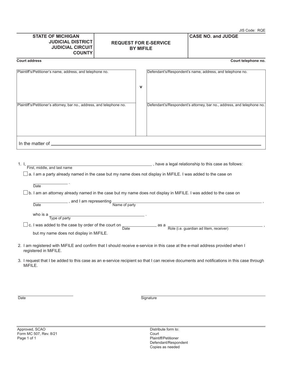 Form MC507 Download Fillable PDF or Fill Online Request for E-Service ...