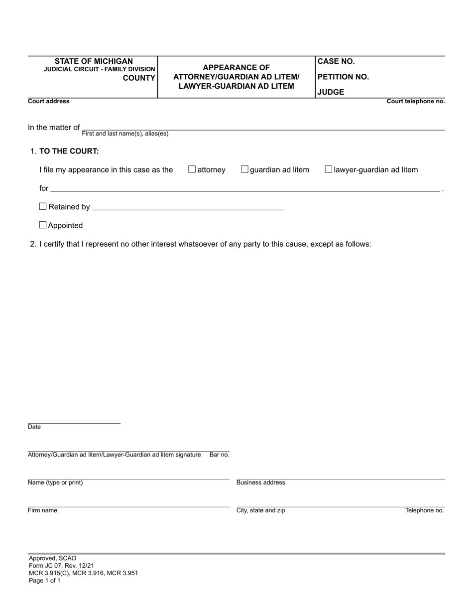 Form JC07 Download Fillable PDF or Fill Online Appearance of Attorney ...