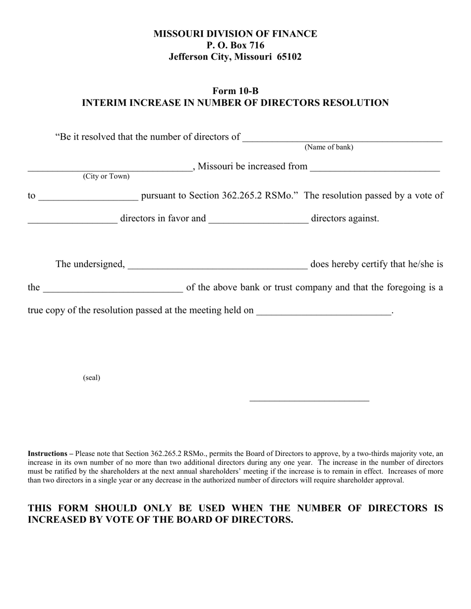 Form 10-B - Fill Out, Sign Online and Download Fillable PDF, Missouri | Templateroller