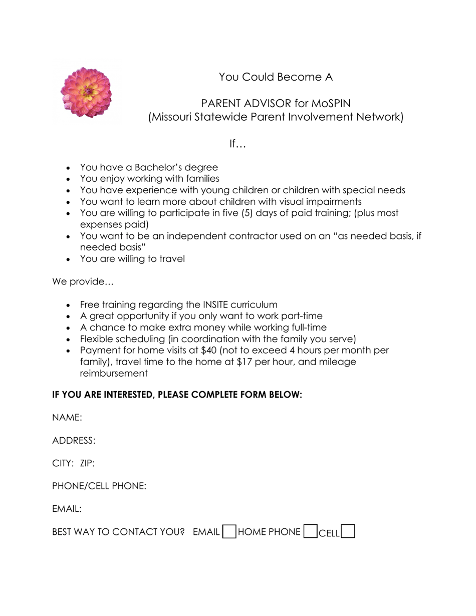 Missouri Parent Advisor for Mospin Eligibility Form - Fill Out, Sign ...