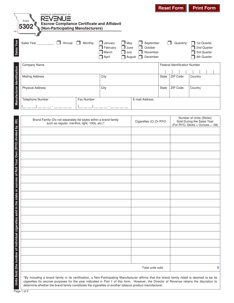 Form 5302 - Fill Out, Sign Online and Download Fillable PDF, Missouri ...
