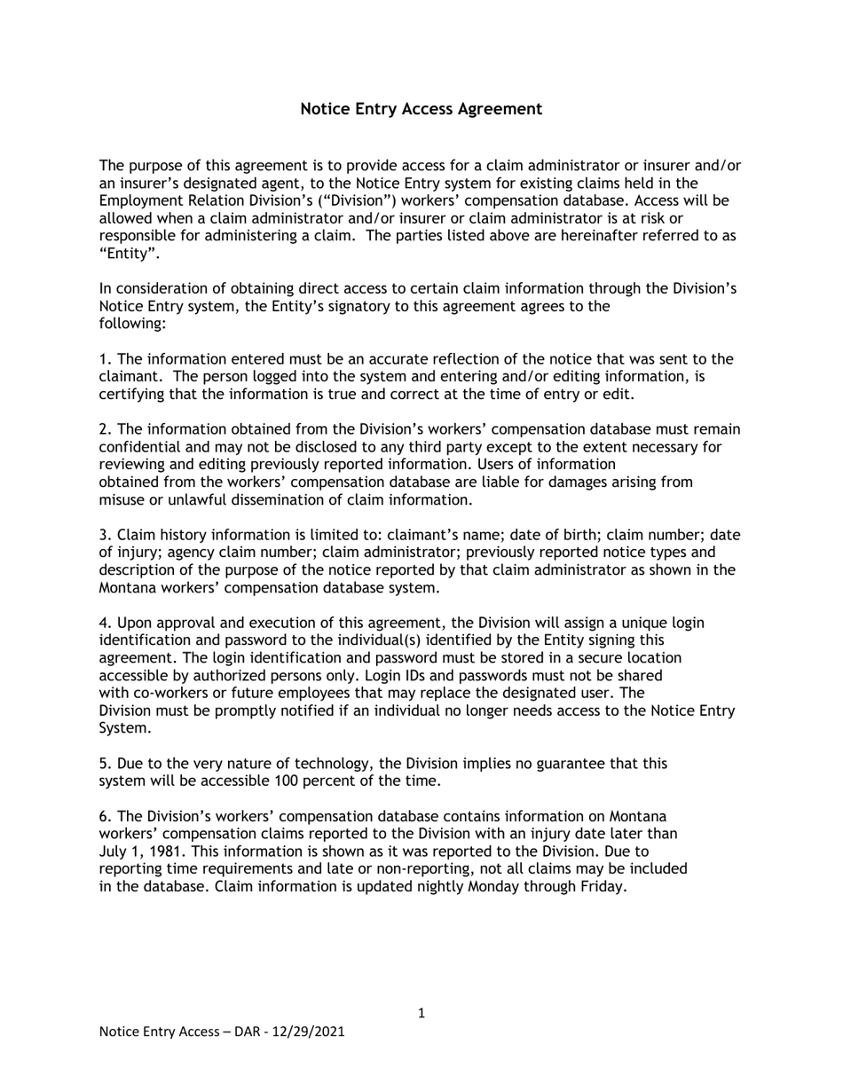 Montana Notice Entry Access Agreement - Fill Out, Sign Online and ...