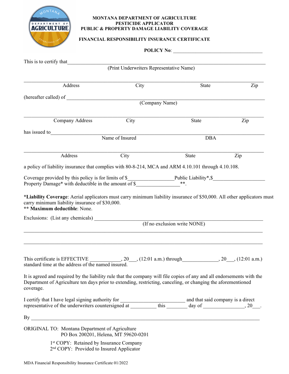 Montana Financial Responsibility Insurance Certificate Download ...