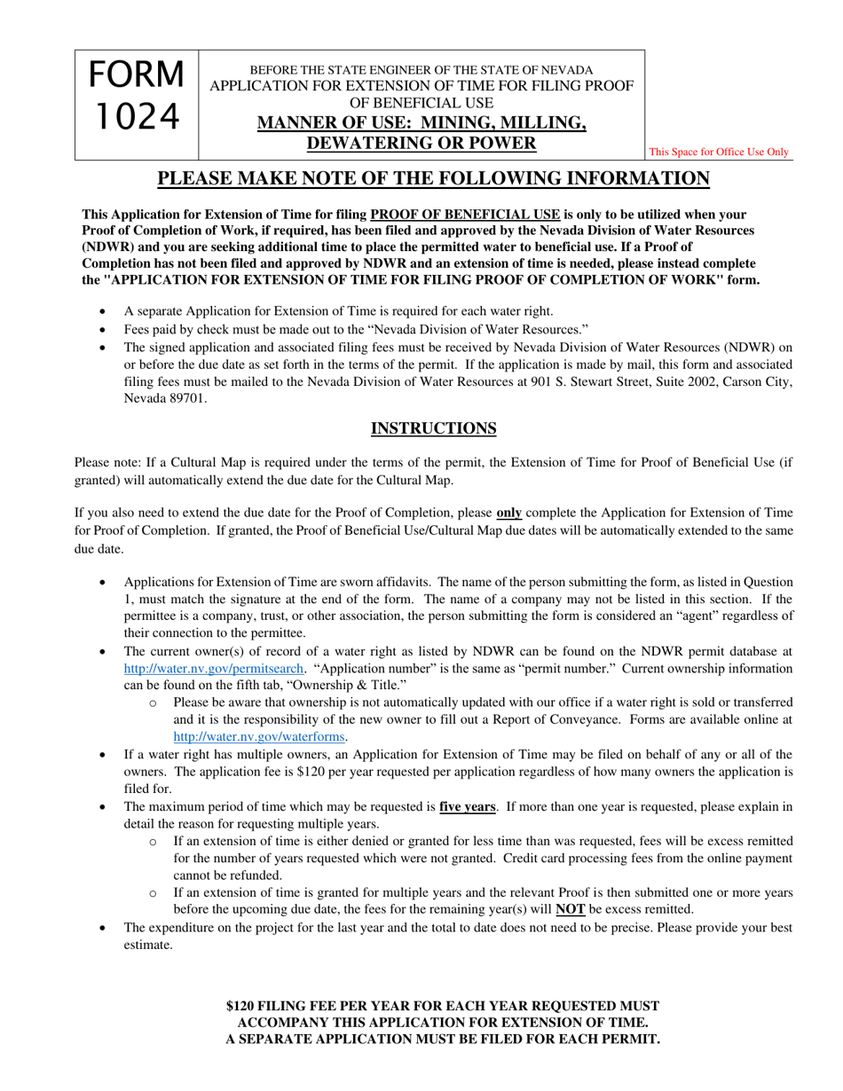 Form 1024 - Fill Out, Sign Online and Download Fillable PDF, Nevada ...