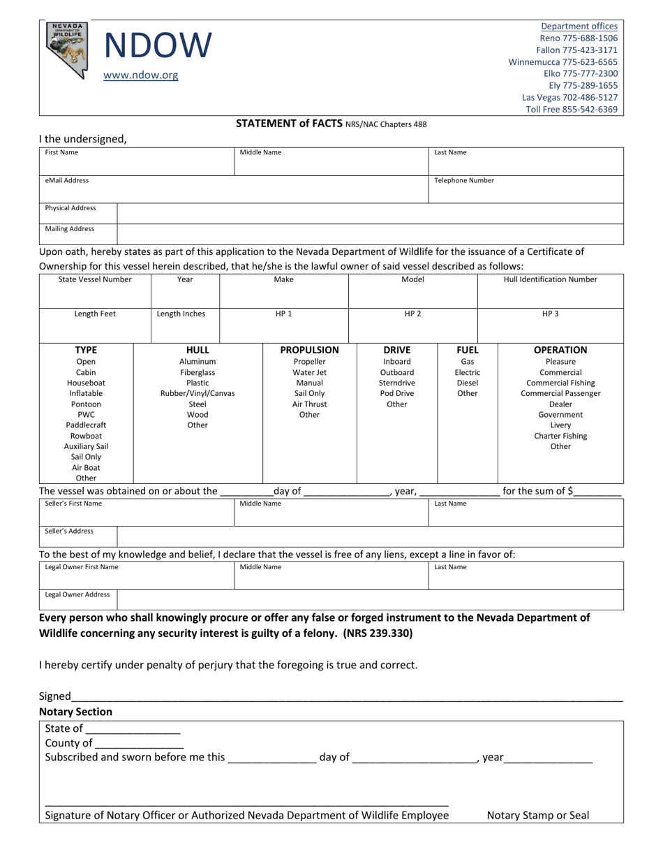 Nevada Statement of Facts - Fill Out, Sign Online and Download PDF ...