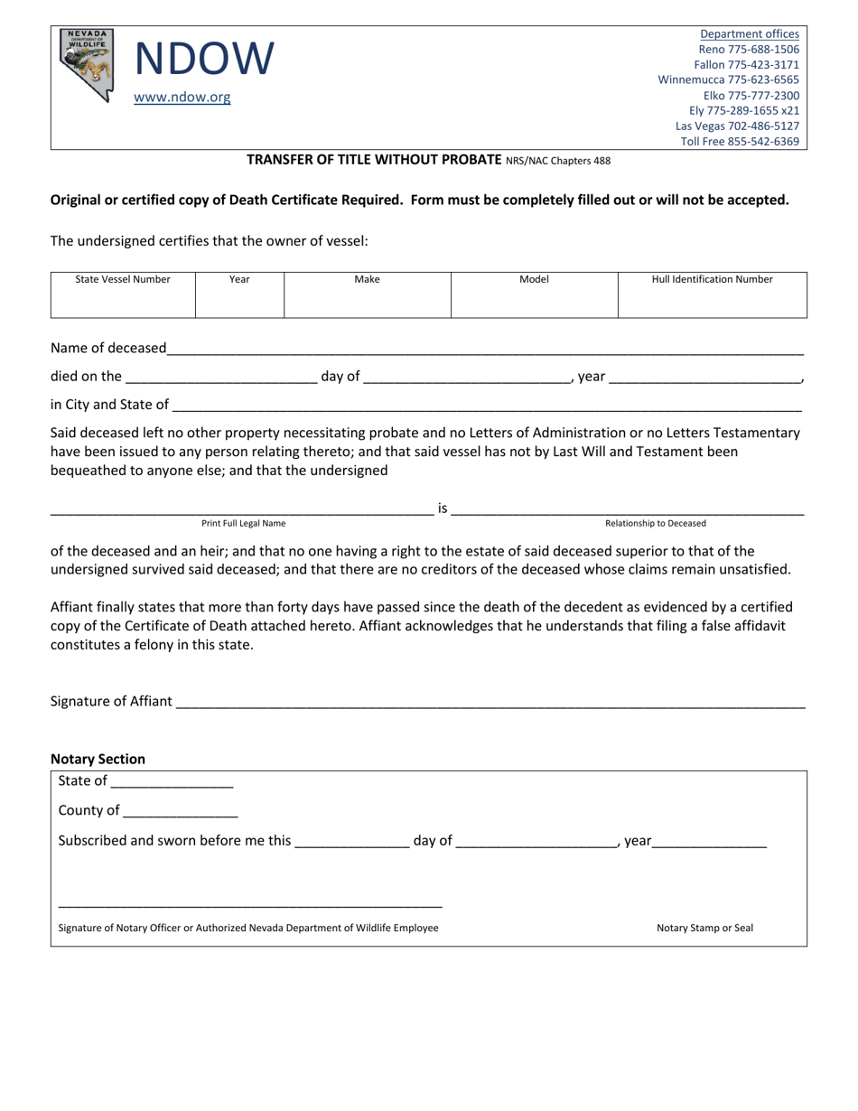 Nevada Transfer of Title Without Probate - Fill Out, Sign Online and ...