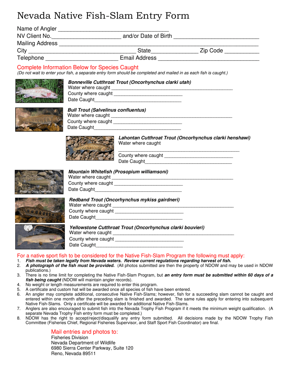 Nevada Nevada Native Fish-Slam Entry Form - Fill Out, Sign Online and ...