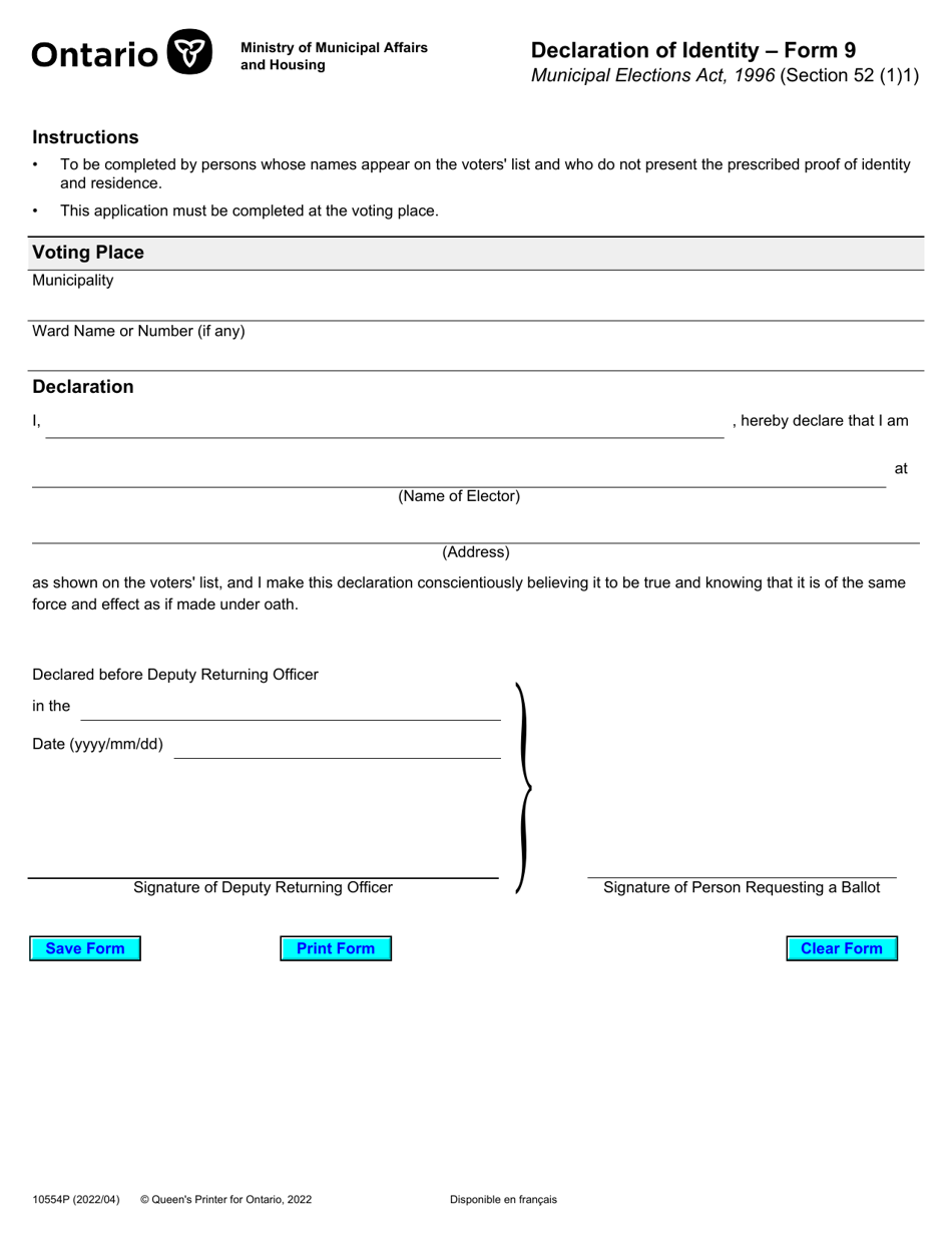 Form 9 (10554P) Download Fillable PDF or Fill Online Declaration of ...