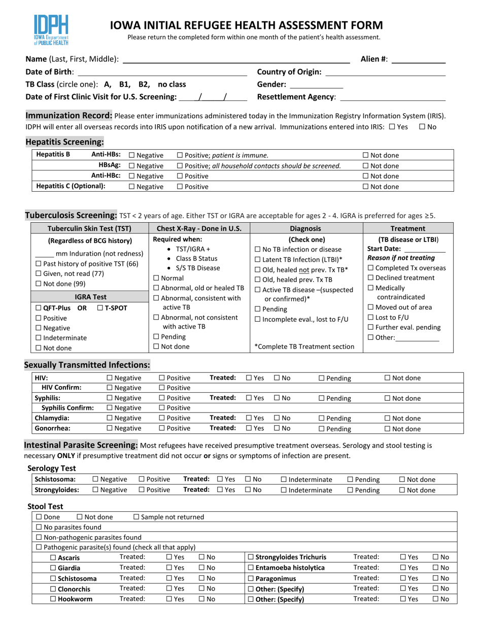 Iowa Iowa Initial Refugee Health Assessment Form - Fill Out, Sign ...