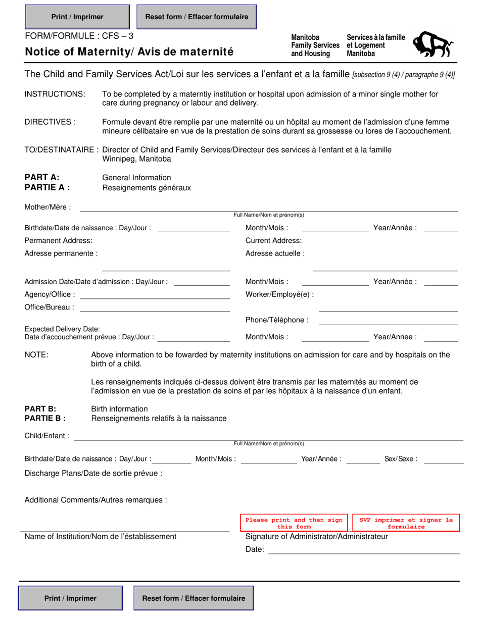 Form CFS-3 - Fill Out, Sign Online and Download Fillable PDF, Manitoba ...