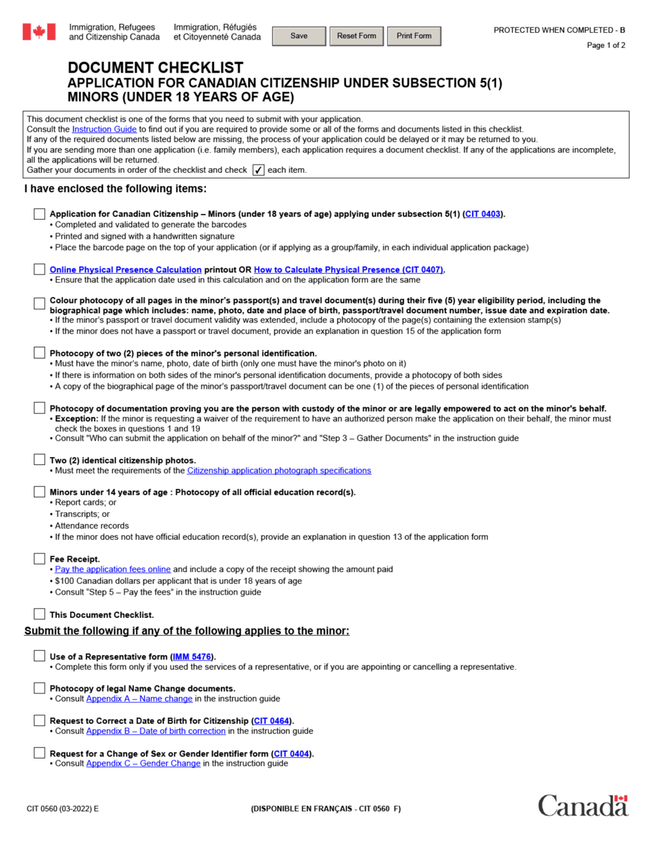 Form CIT0560 Download Fillable PDF or Fill Online Document Checklist ...