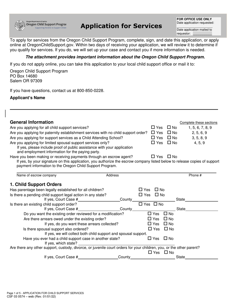 Form CSF03 0574 - Fill Out, Sign Online and Download Printable PDF, Oregon | Templateroller