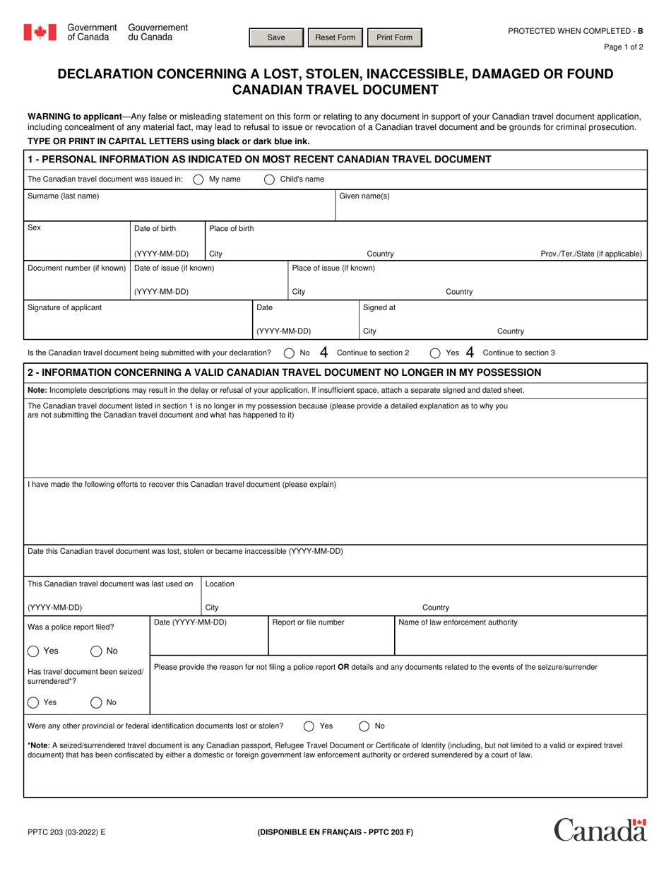 Form PPTC203 - Fill Out, Sign Online and Download Fillable PDF, Canada ...