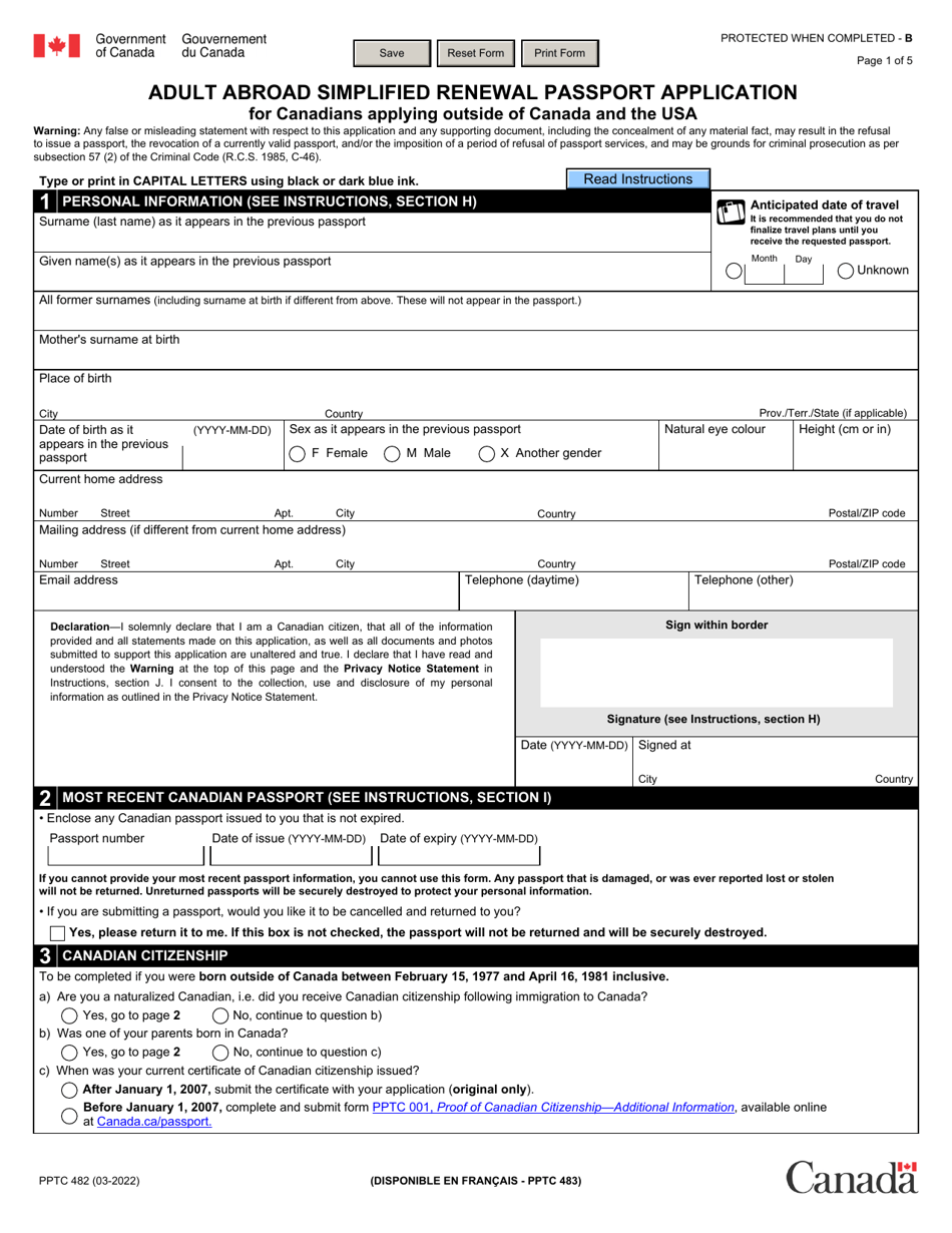 Form PPTC482 Download Fillable PDF or Fill Online Adult Abroad ...