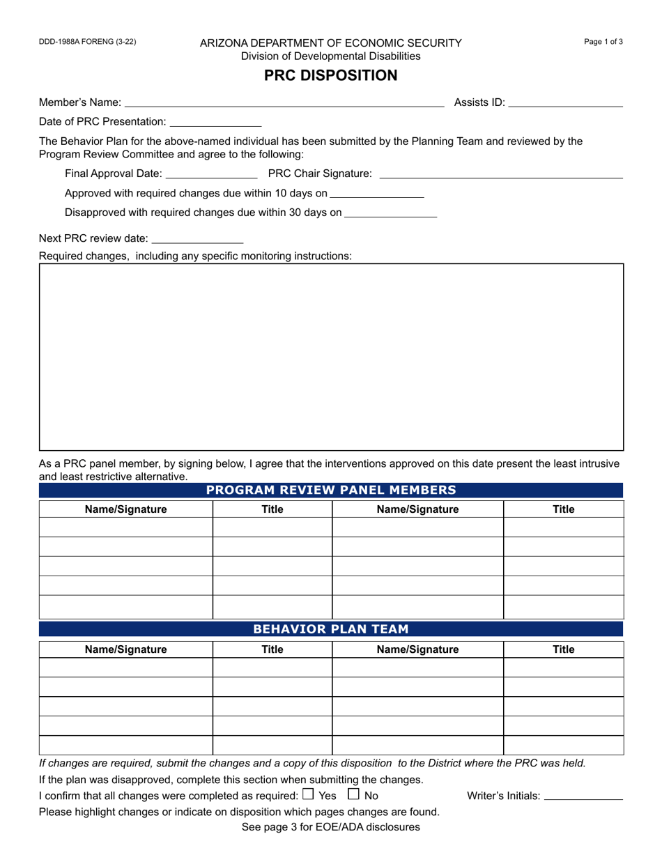 Form DDD-1988A Download Fillable PDF or Fill Online Prc Disposition ...