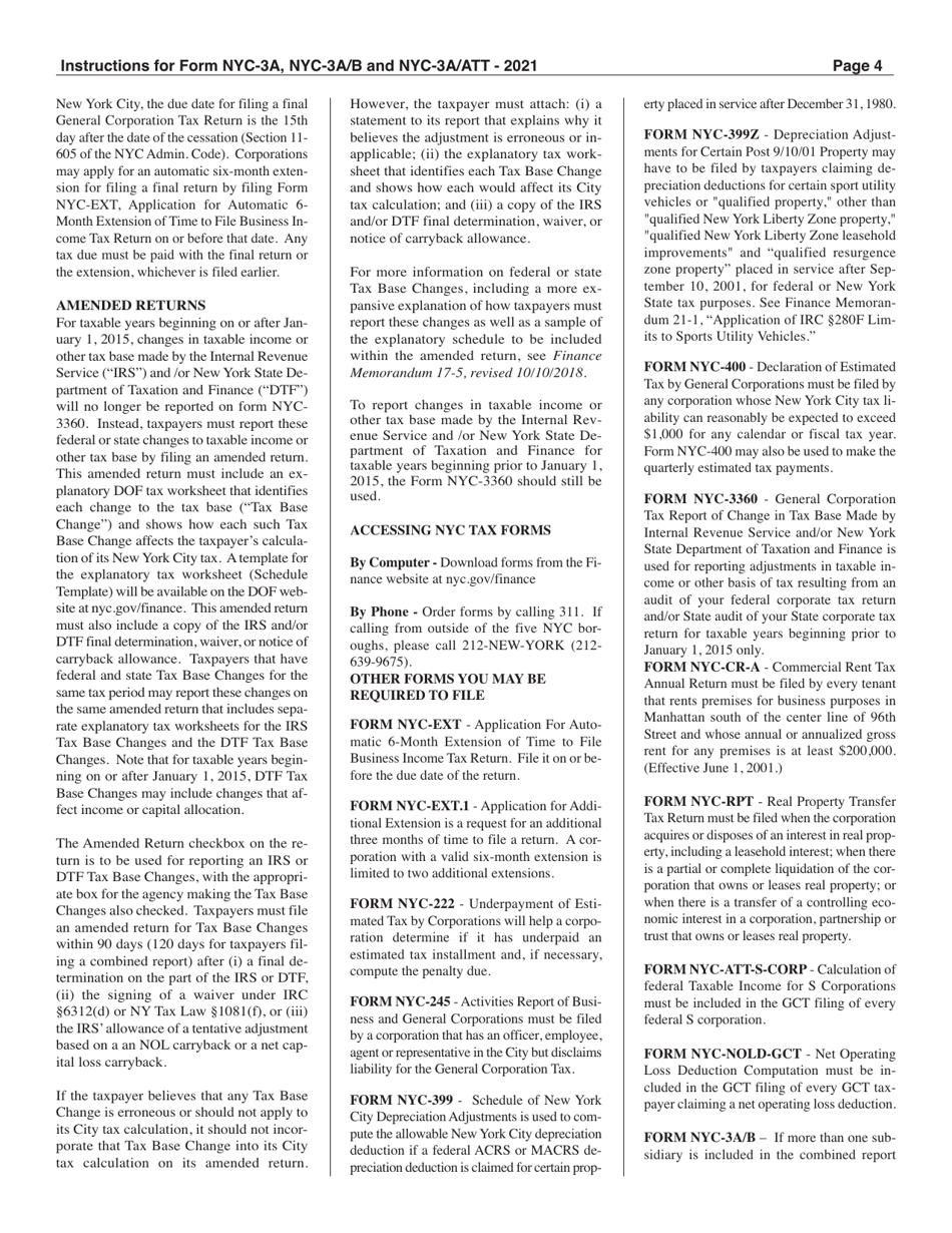 Download Instructions for Form NYC-3A, NYC-3A/B, NYC-3A/ATT PDF, 2021 ...