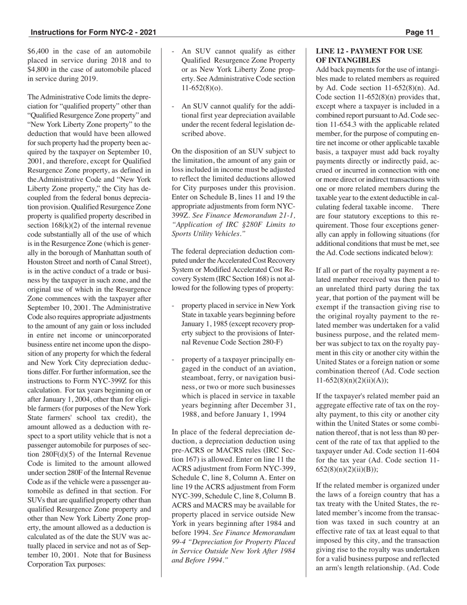 Download Instructions for Form NYC-2 Business Corporation Tax Return ...