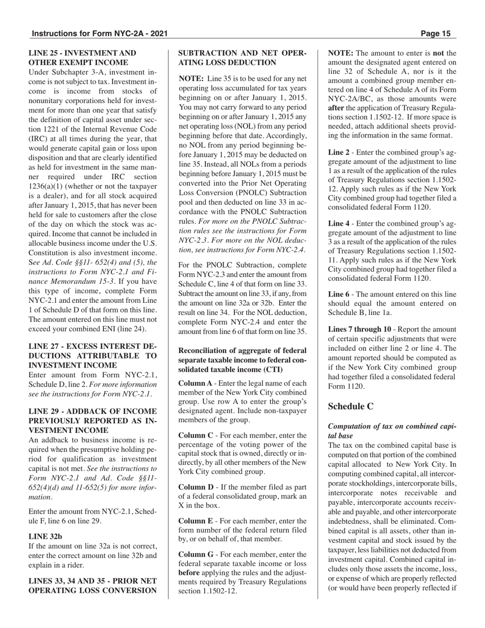 Download Instructions for Form NYC-2A Combined Business Corporation Tax ...