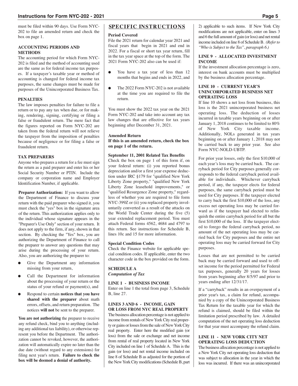 Download Instructions for Form NYC-202 Unincorporated Business Tax ...