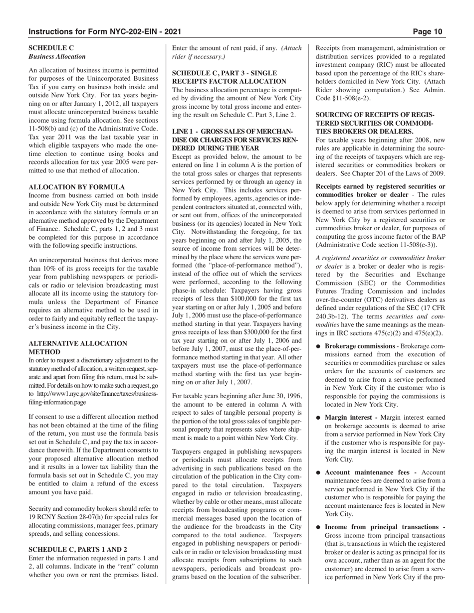 Download Instructions for Form NYC-202EIN Unincorporated Business Tax ...