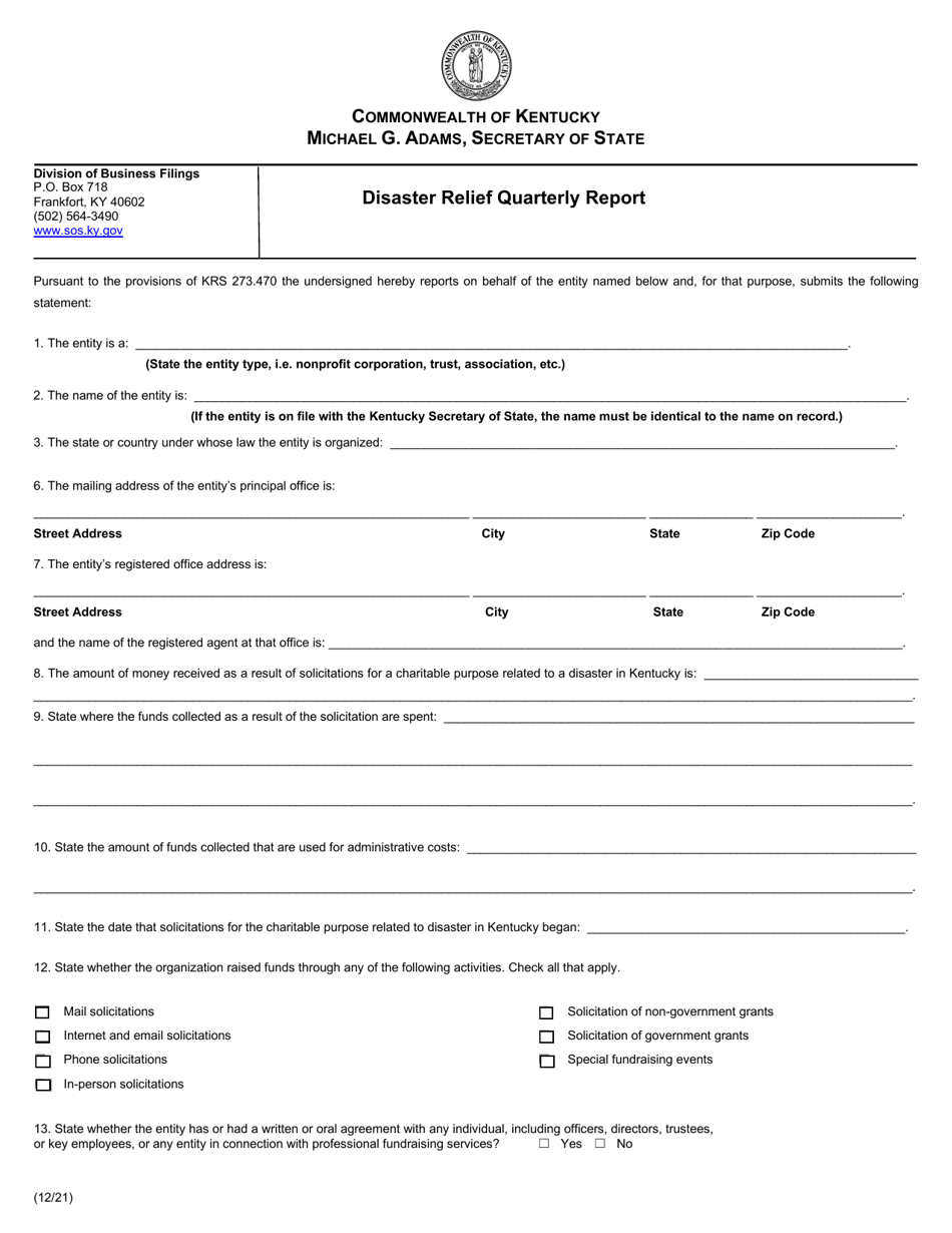 Kentucky Disaster Relief Quarterly Report - Fill Out, Sign Online and ...