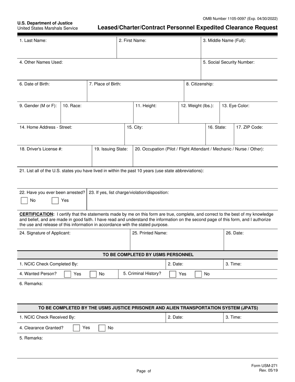 Form USM-271 - Fill Out, Sign Online and Download Fillable PDF ...