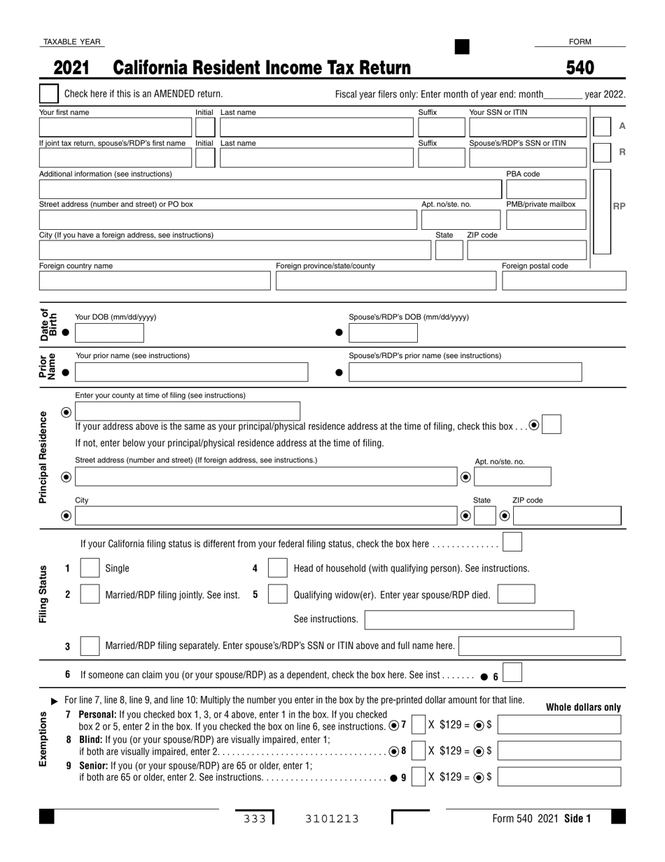 Form 540 - 2021 - Fill Out, Sign Online and Download Fillable PDF ...