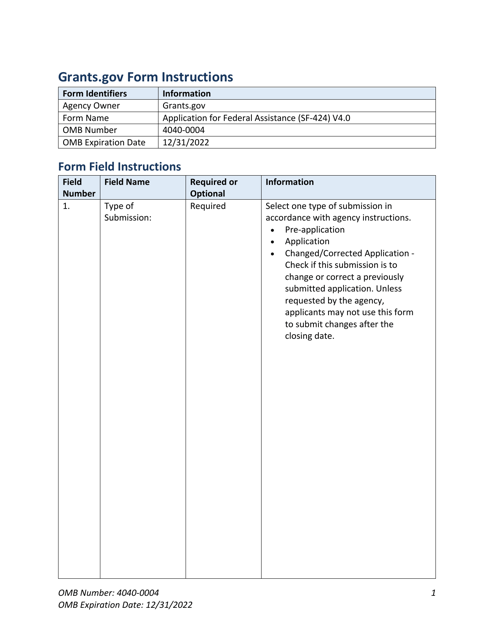 Download Instructions for Form SF-424 Application for Federal ...