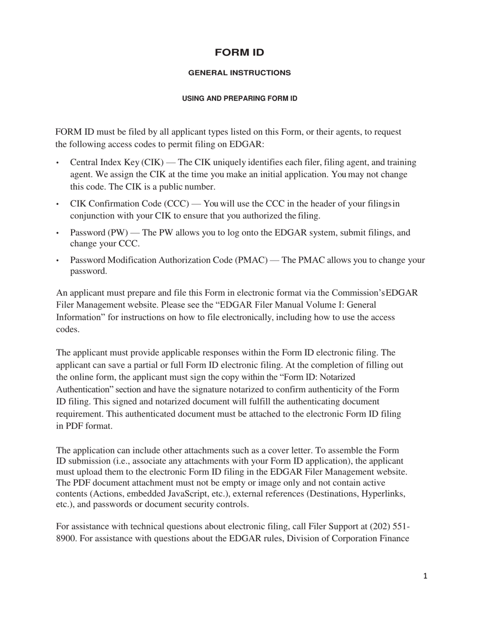 Download Instructions for Form ID Application for Edgar Access PDF ...