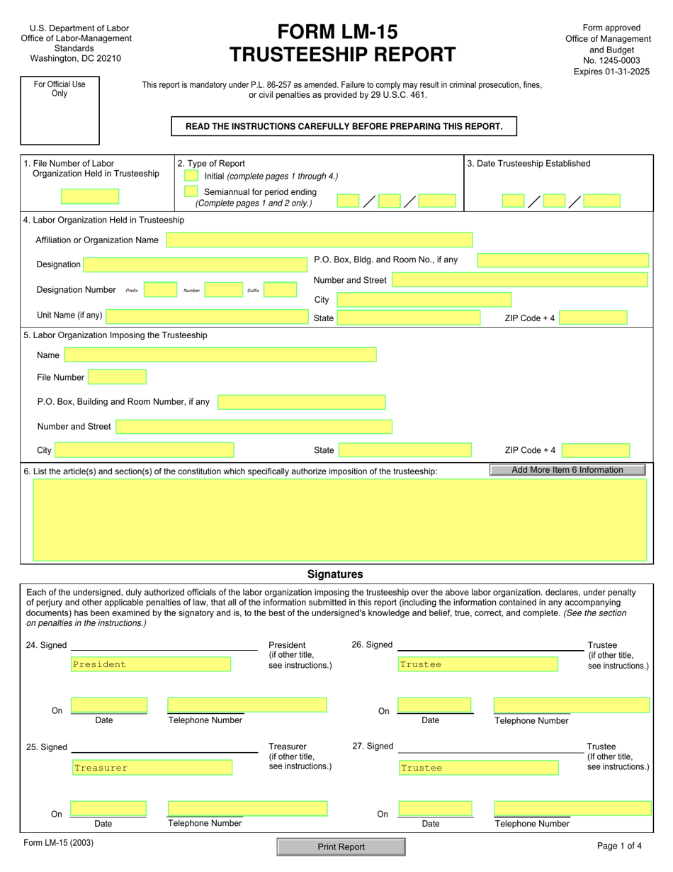Form LM-15 - Fill Out, Sign Online and Download Fillable PDF ...