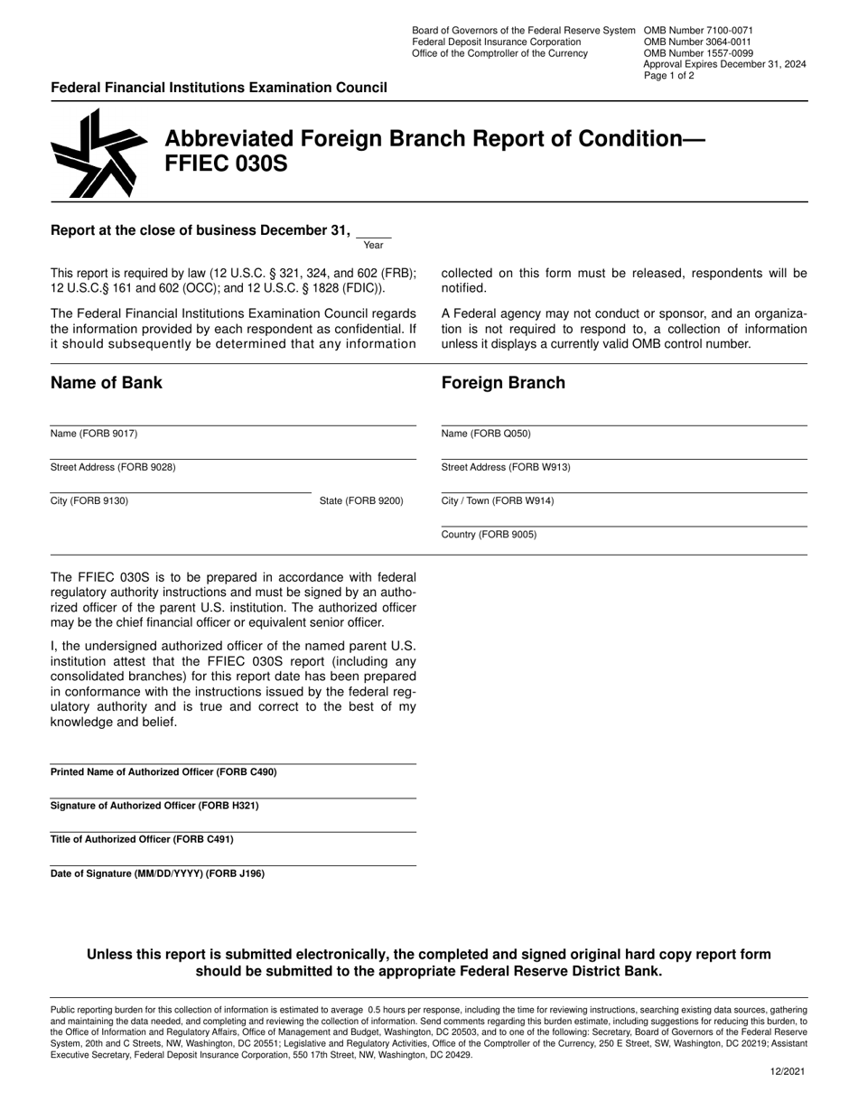 Form FFIEC030S - Fill Out, Sign Online and Download Printable PDF ...