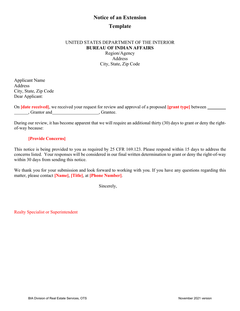 Notice of an Extension Template - Fill Out, Sign Online and Download ...
