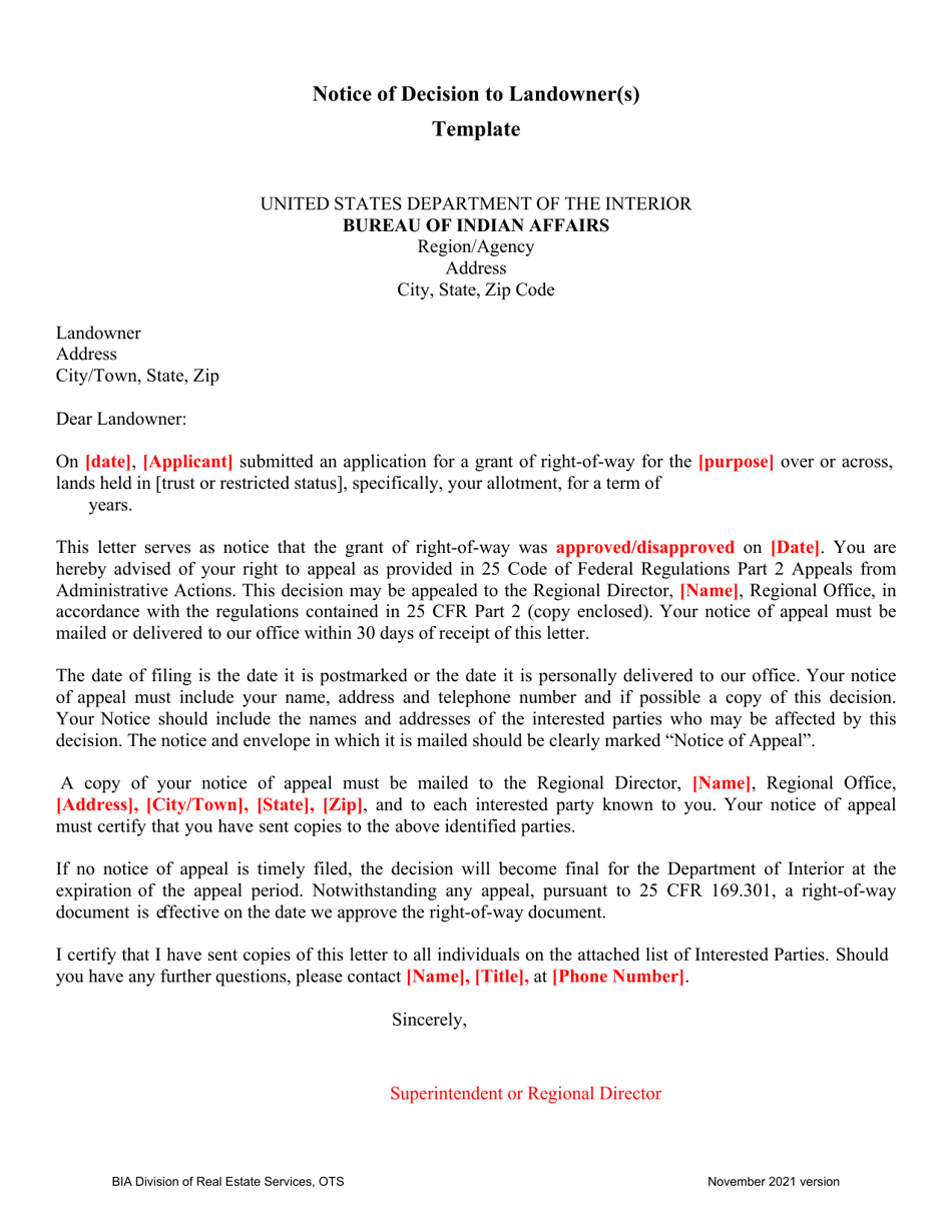 Notice of Decision to Landowner(S) Template - Fill Out, Sign Online and ...