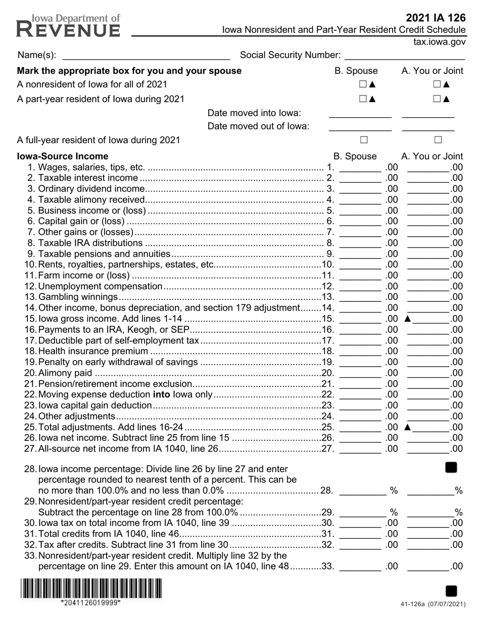 Form IA126 (41-126) - 2021 - Fill Out, Sign Online and Download ...