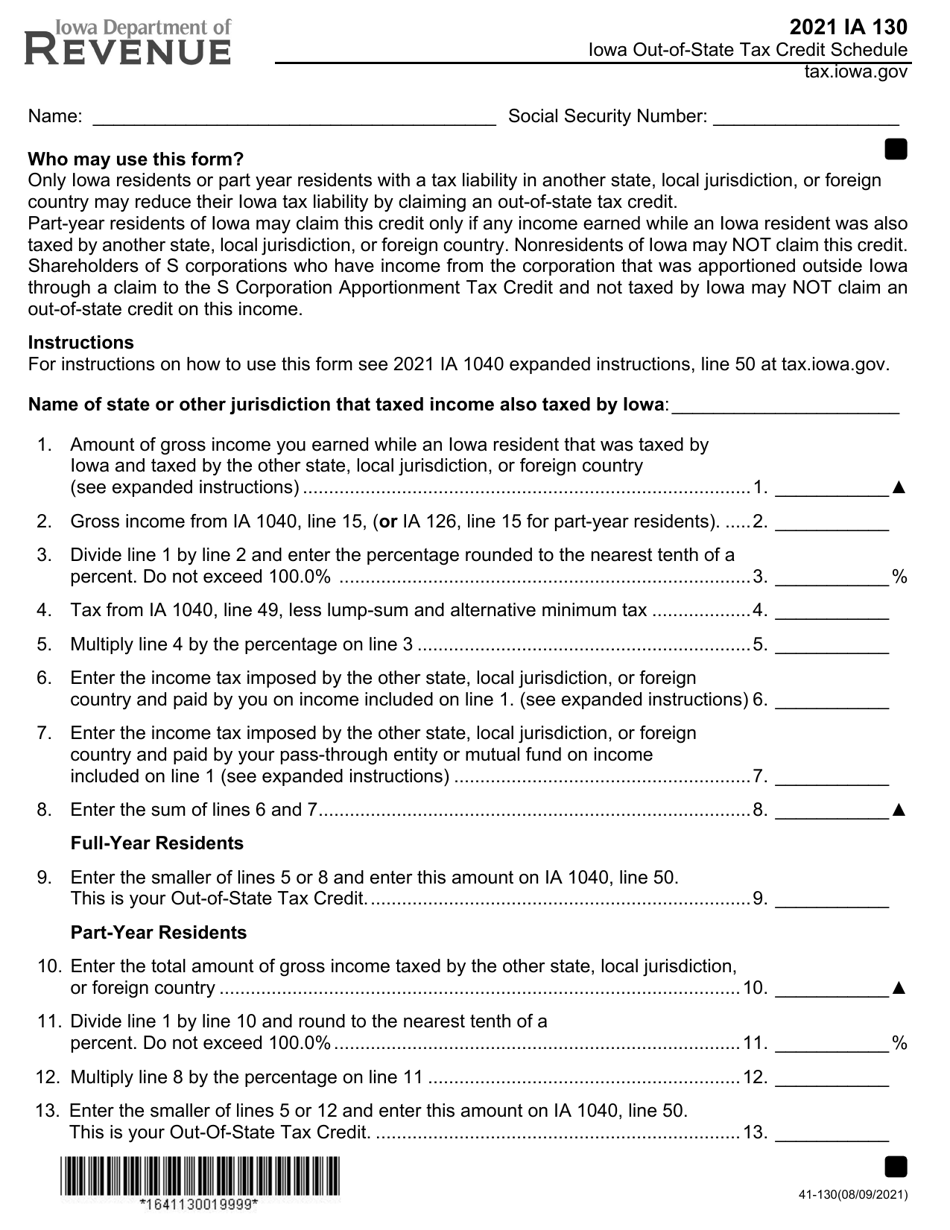 Form IA130 (41-130) - 2021 - Fill Out, Sign Online and Download ...